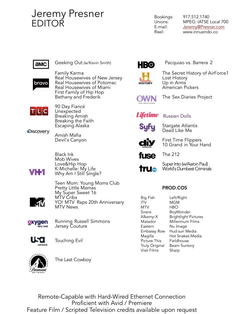 resumé | Jeremy Presner, Editor