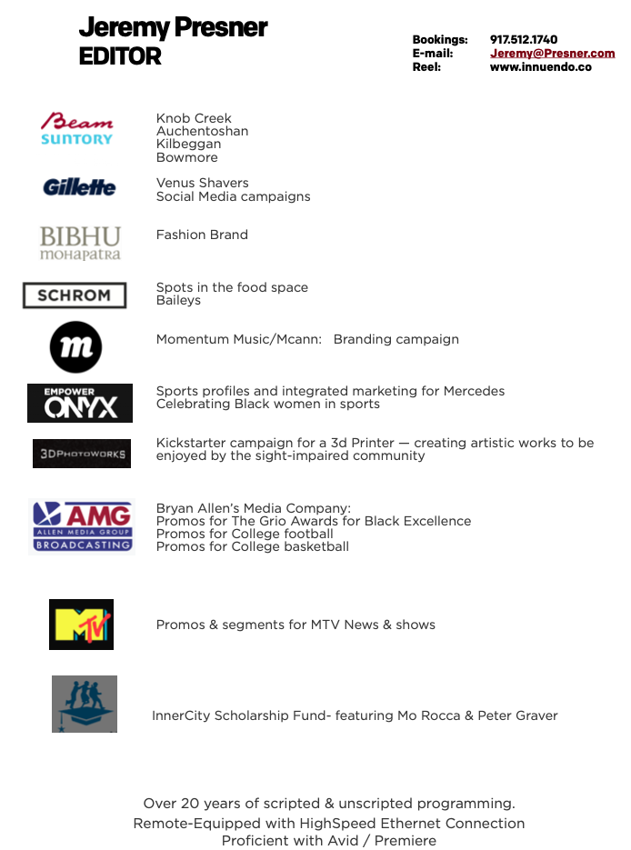 Jeremy Presner – Ad Resume | Jeremy Presner, Editor
